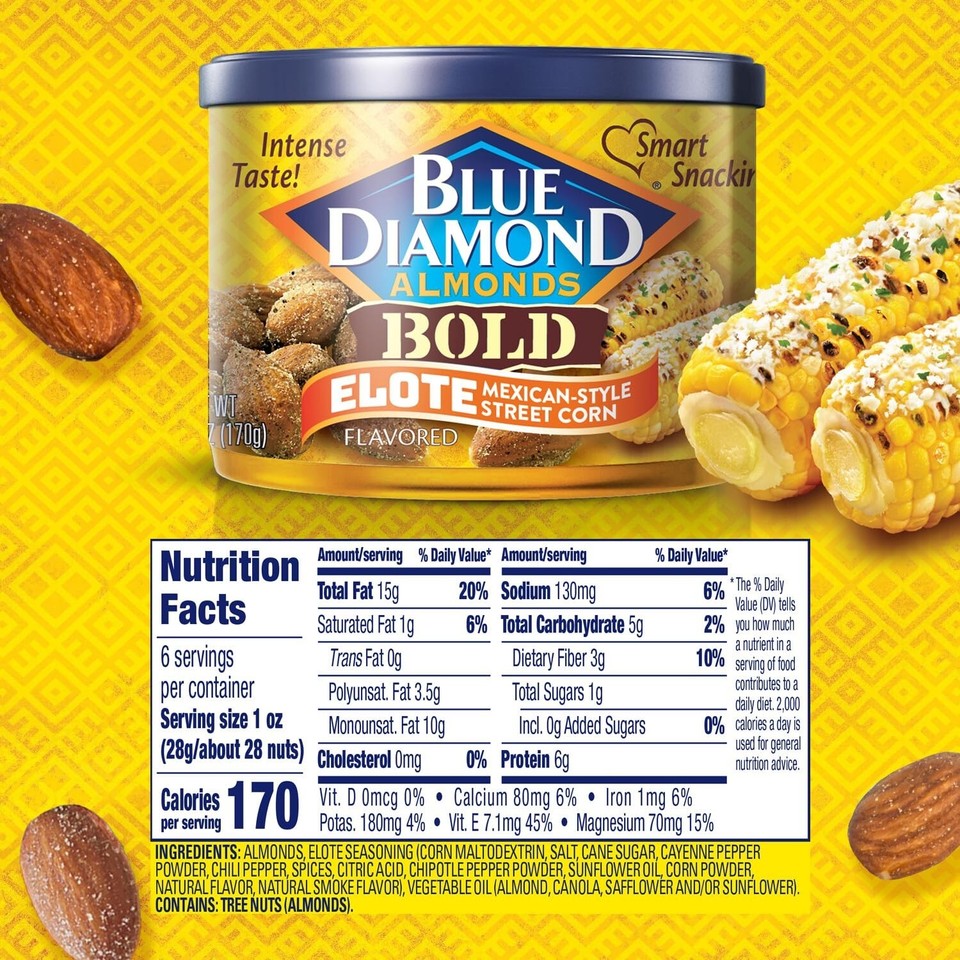 Blue Diamond Almonds, BOLD Elote Mexican Street Corn Flavored Snack ...