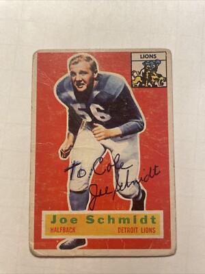 1956 Topps Joe Schmidt Signed Rookie Card #44 Lions HOF Auto Autograph ...