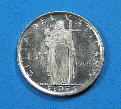 Vatican 100 Lire Coin 1959 Fides with hairlines, John XXIII, Combined ...