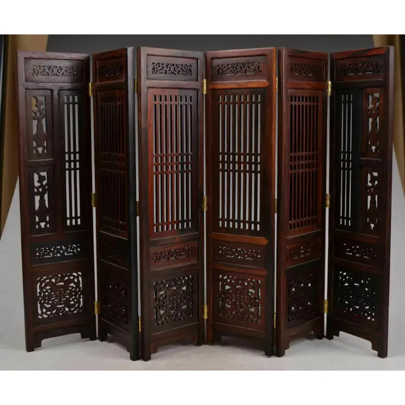 Collectibles Decorated Handwork Wood Hollow Out Carved Flower Screen ...