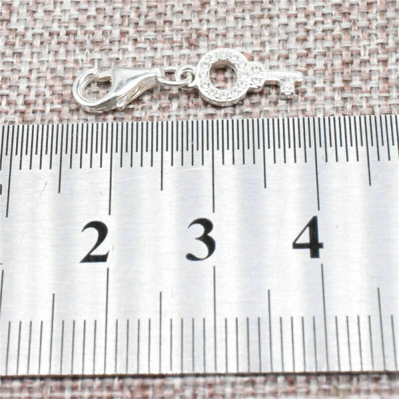 925 Sterling Silver Small Key Clip On Charm with CZ Lobster Clasp for ...