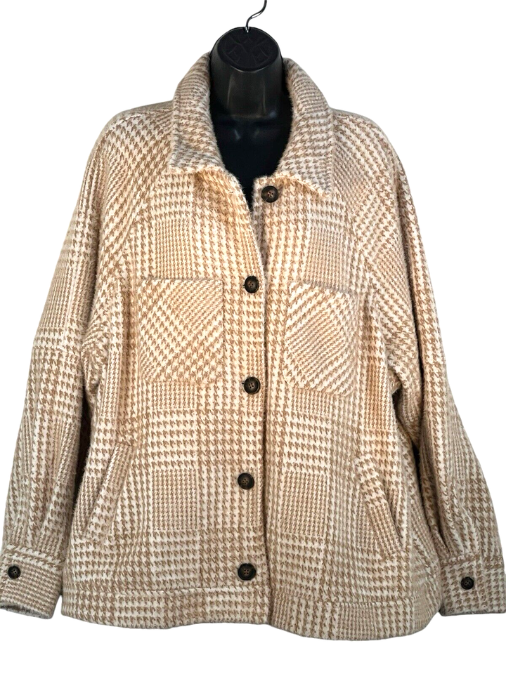 Anthropologie Houndstooth Shirt Jacket Shacket Latte Plaid Greylin Size ...