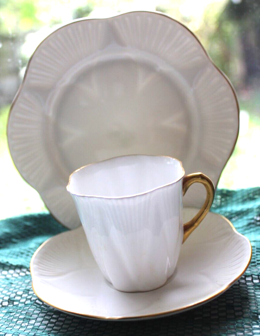 Shelley Demitasse Cup & Saucer & Plate Set White & Gold | eBay