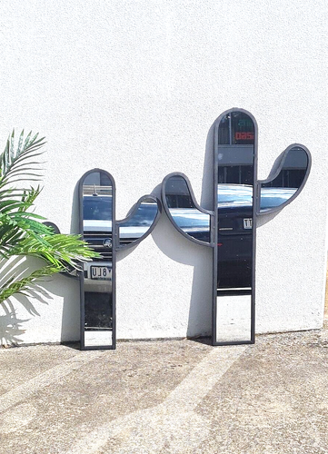 SET 2 black garden backyard balcony outdoors CACTUS MIRROR NEW 80x50 ...