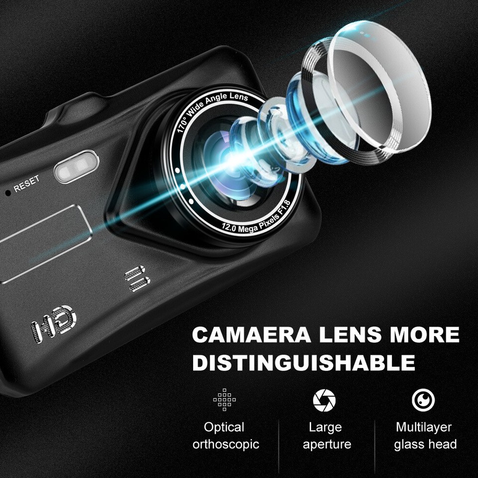 4" Dash Cam Pro Car Camera Recorder Dual Front and Rear HD 1080P Night ...