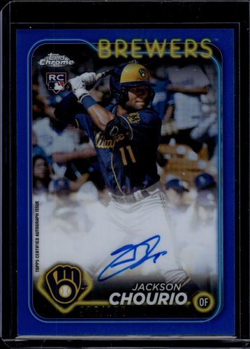 2024 Topps Chrome Rookie Autographs Blue Refractors Jackson Chourio 86/ ...