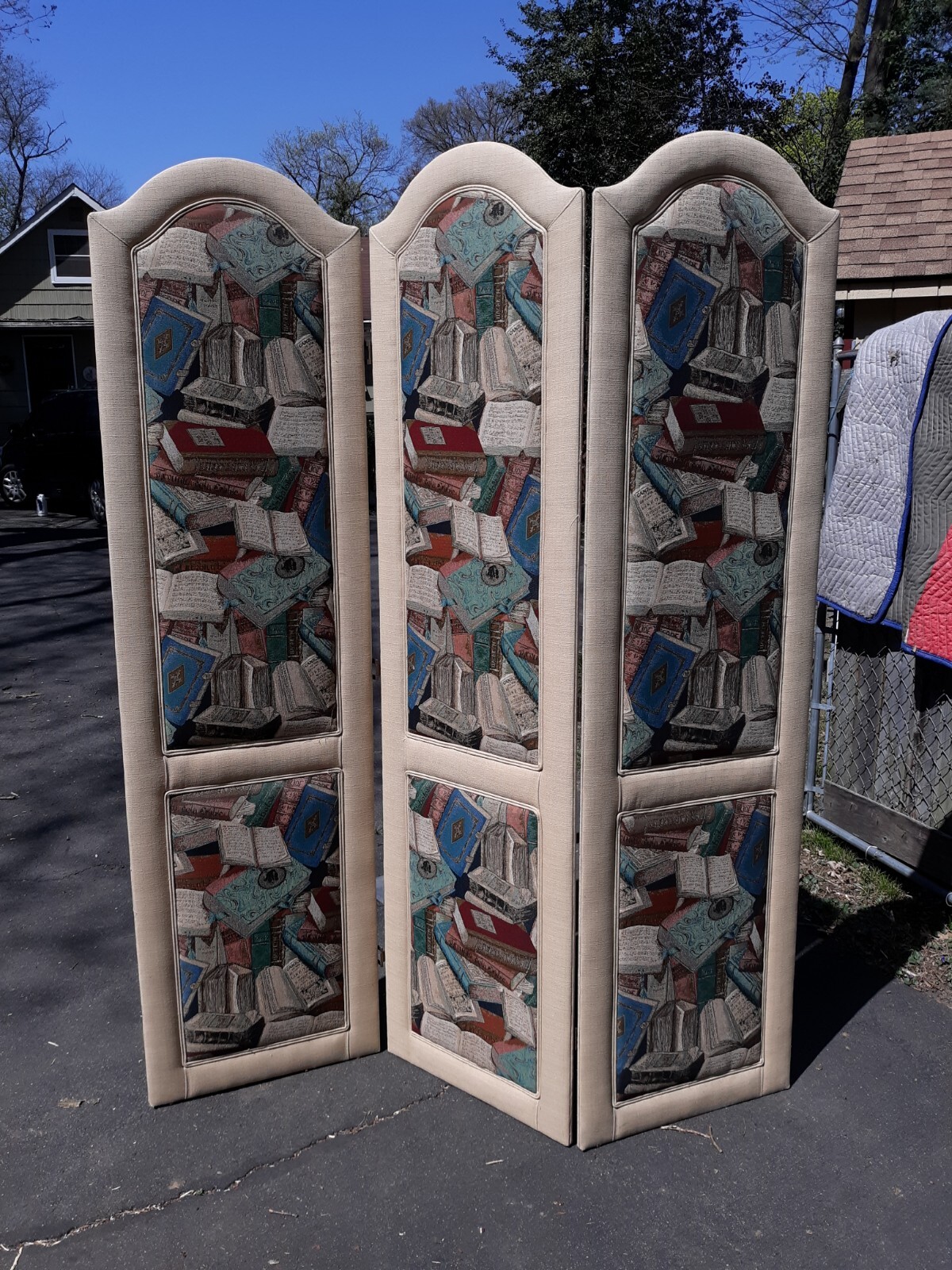 Large Folding Library Screen Room Divider With Antique Book Theme | eBay
