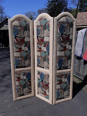 Large Folding Library Screen Room Divider With Antique Book Theme | eBay