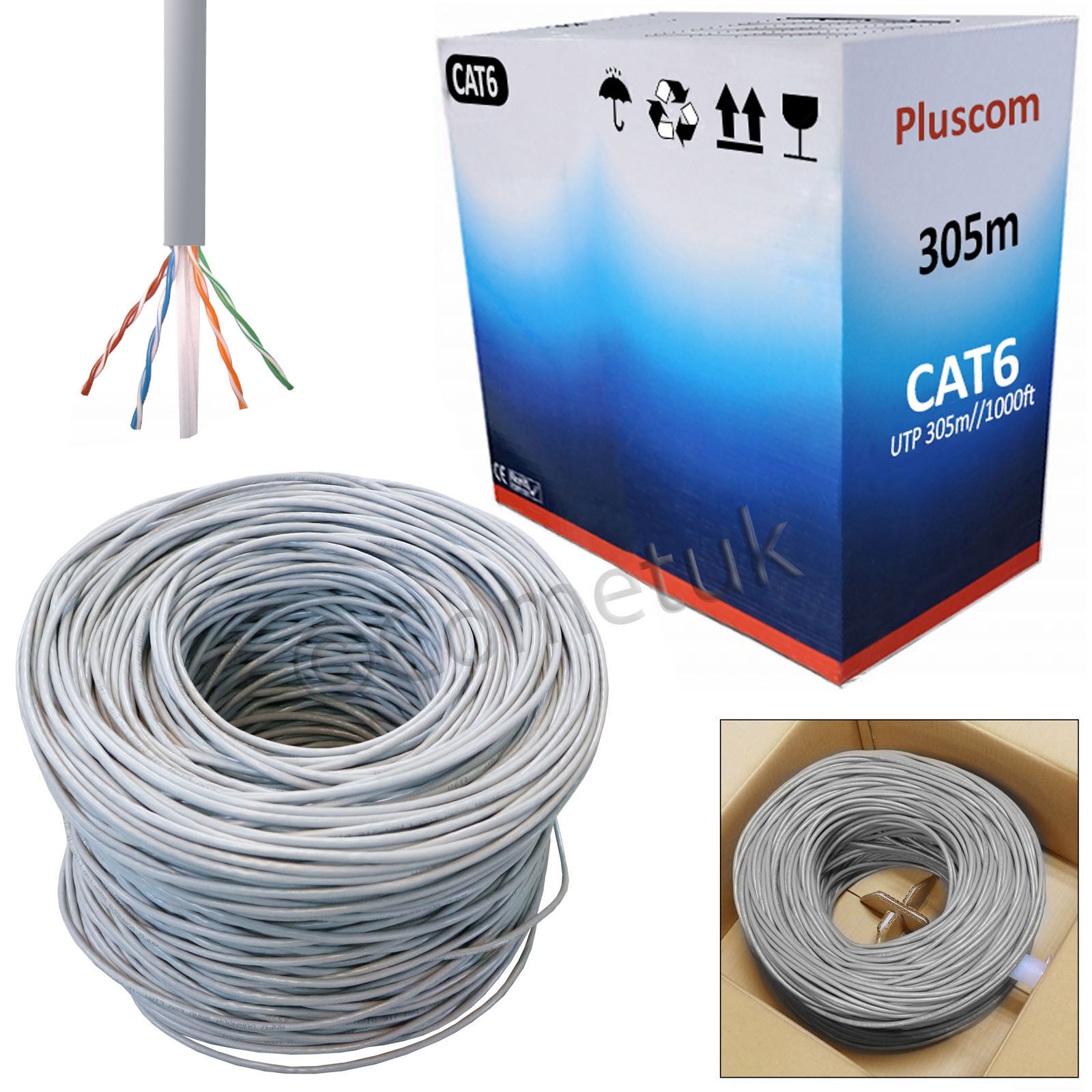 305M Cat6 Network Ethernet Cable RJ45 Lead UTP CCA Roll Reel Boxed ...