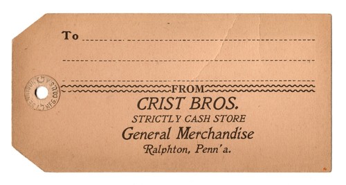 Crist Bros General Merchanse Vinatge Store Tag Ralpton Pennsylvania | eBay