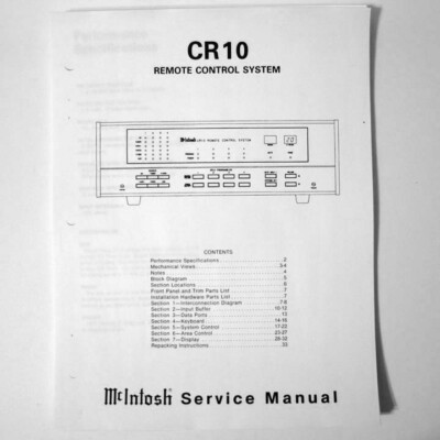 McIntosh ® CR10 Remote Service Manual - Schematics Parts Lists - Laser ...