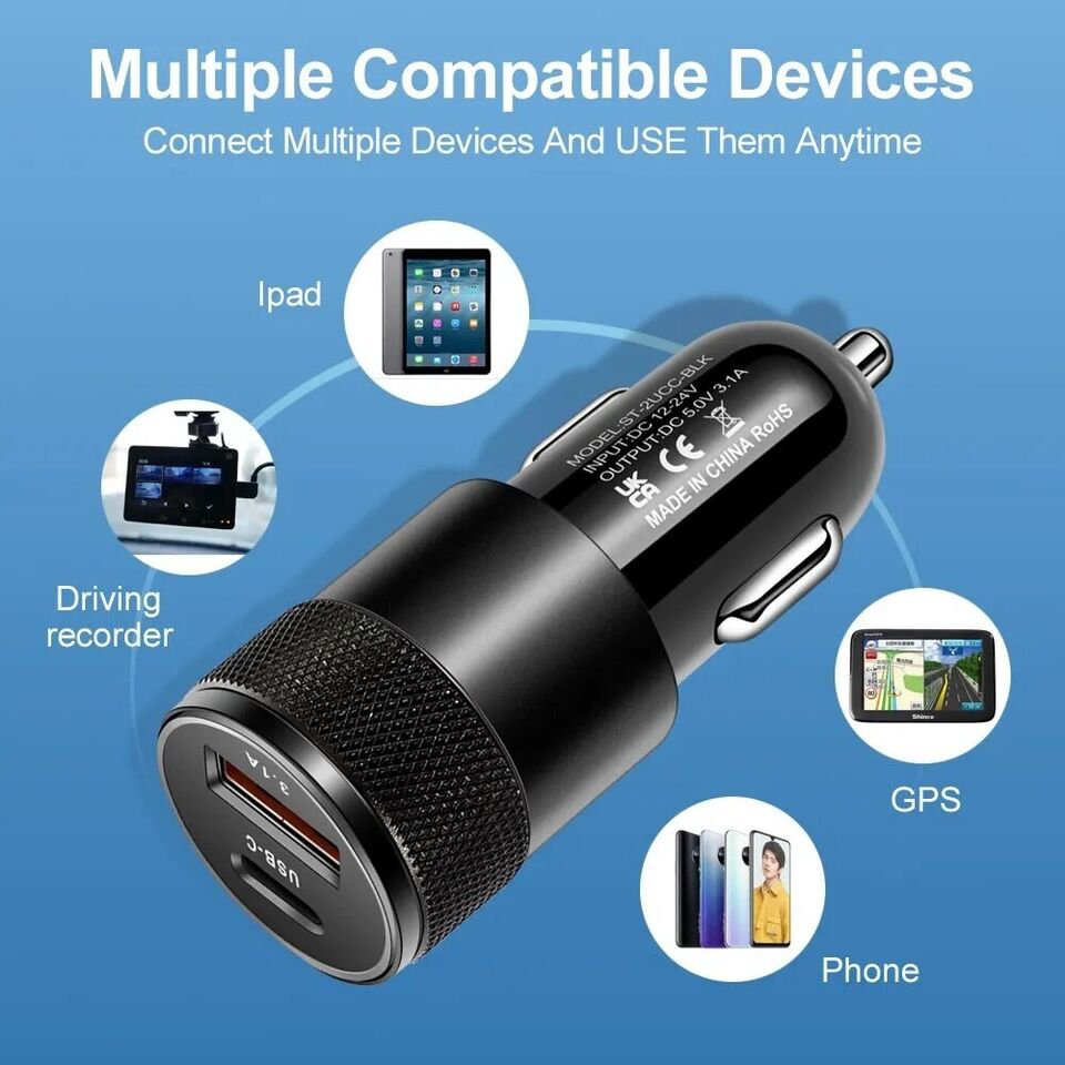 USB-C Car Charger Fast 12v USB C Cigarette Lighter Socket Adapter ...