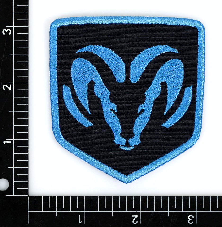 Ram Head Shield Embroidered Patch Black/Aqua Iron-On Sew-On Hat Shirt ...