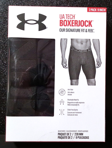 NWT Under Armour UA Tech BoxerJock Boxer Briefs Black 2 Pack 9" Inseam ...