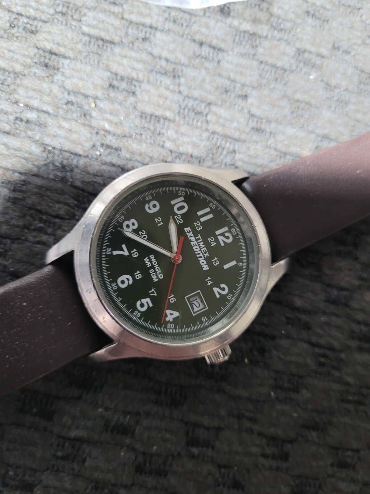 Timex T49870, Men's "Expedition" Brown Leather Watch, Indiglo, Date WORKS GREAT | eBay