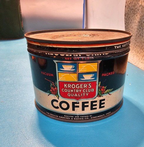 Vintage Country Club Coffee 1 LB tin/can, Kroger Co, key open lid ...