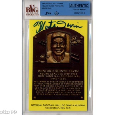 MONTE IRVIN SIGNED HALL OF FAME SLABBED HOF PLAQUE CARD GIANTS CUBS BGS ...