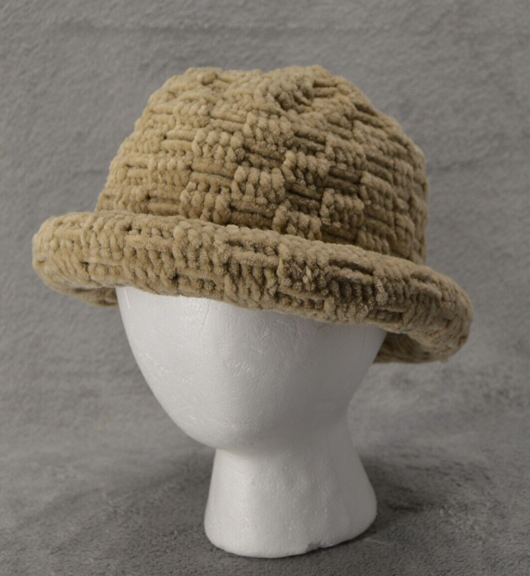 Bowler Hat Womens Medium 57cm Woven Knit Tan Retro 20s Stretch Boho ...