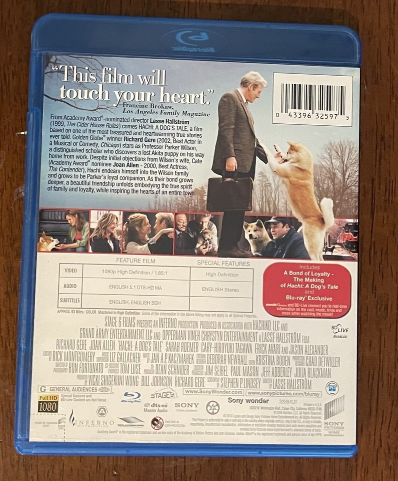 Hachi: A Dog's Tale Blue Ray (DVD, 2009) 43396321403| eBay