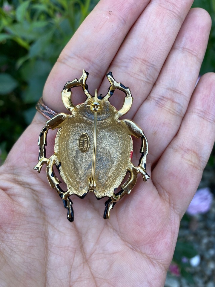 Vintage KJL Kenneth Jay Lane Red Enamel Rhinestone Ladybug Gold Tone ...