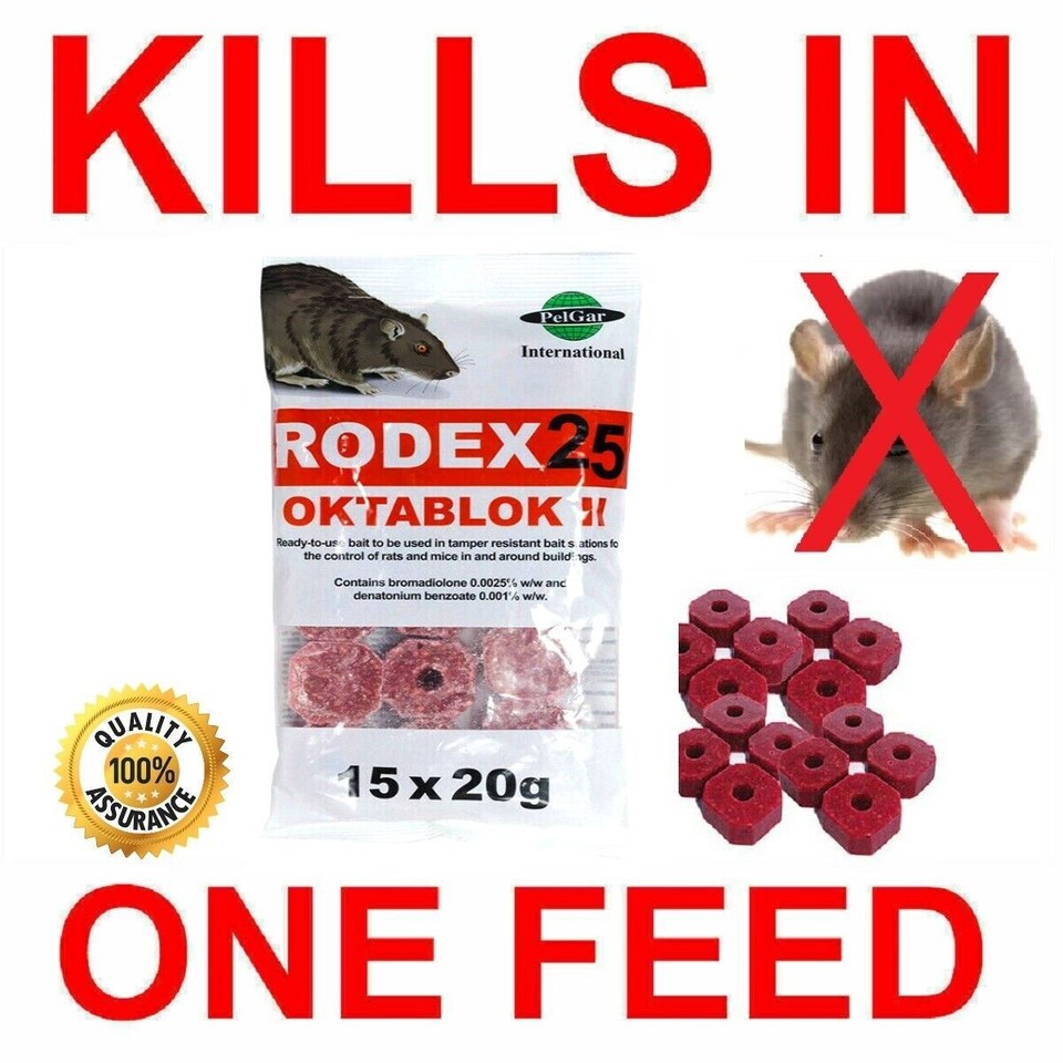 Rodex 25 Rodent Killer Block Bait Kills Mice + Rats 15x20g Red Block 🐀 ...