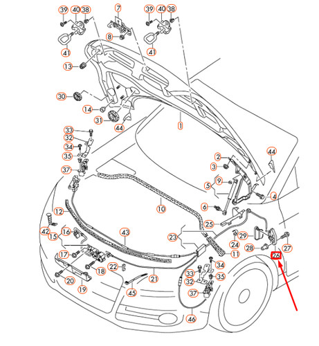NEW AUDI TTRS 8J ENGINE HOOD RELEASE HANDLE BRACKET MOUNT LHD ...