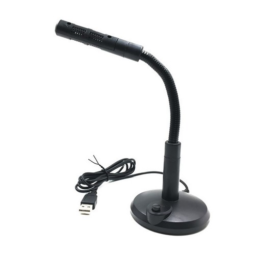 Black USB Computer Mini Microphone Stand Recording Mic For PC Desktop ...