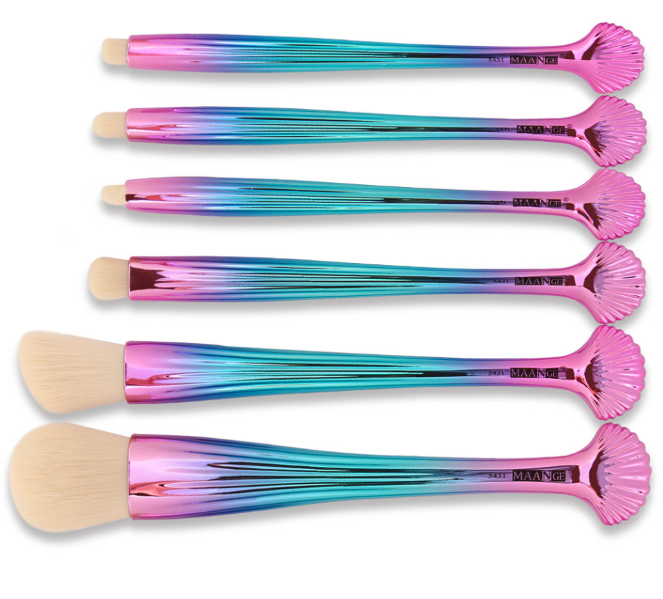 6Pc Shell shape Metallic Aqua & Pink Designer Makeup Brushes with ...