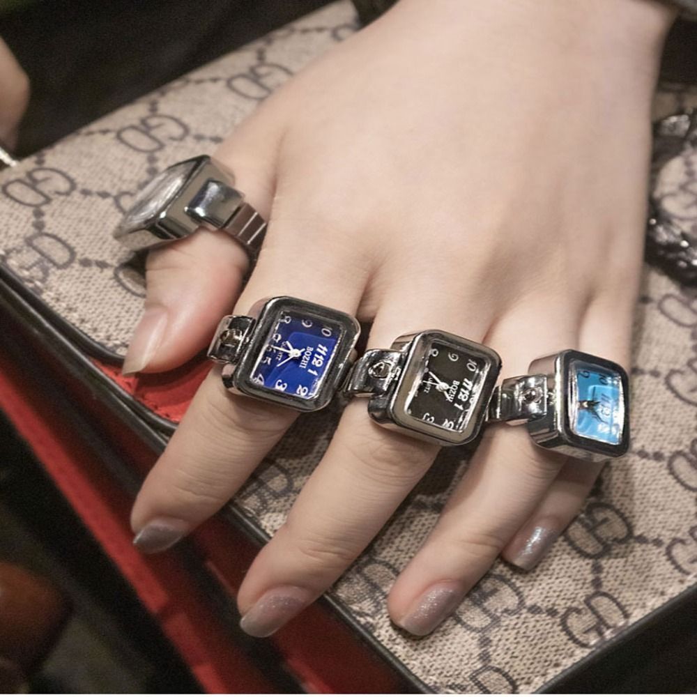 Clock Round Quartz Finger Rings Elastic Stretchy Rings Digital Watch ...