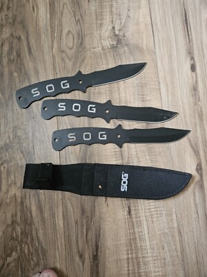 SOG THROWING KNIVES Matte Black Finish 3 with Scabbard Factory Sheath ...