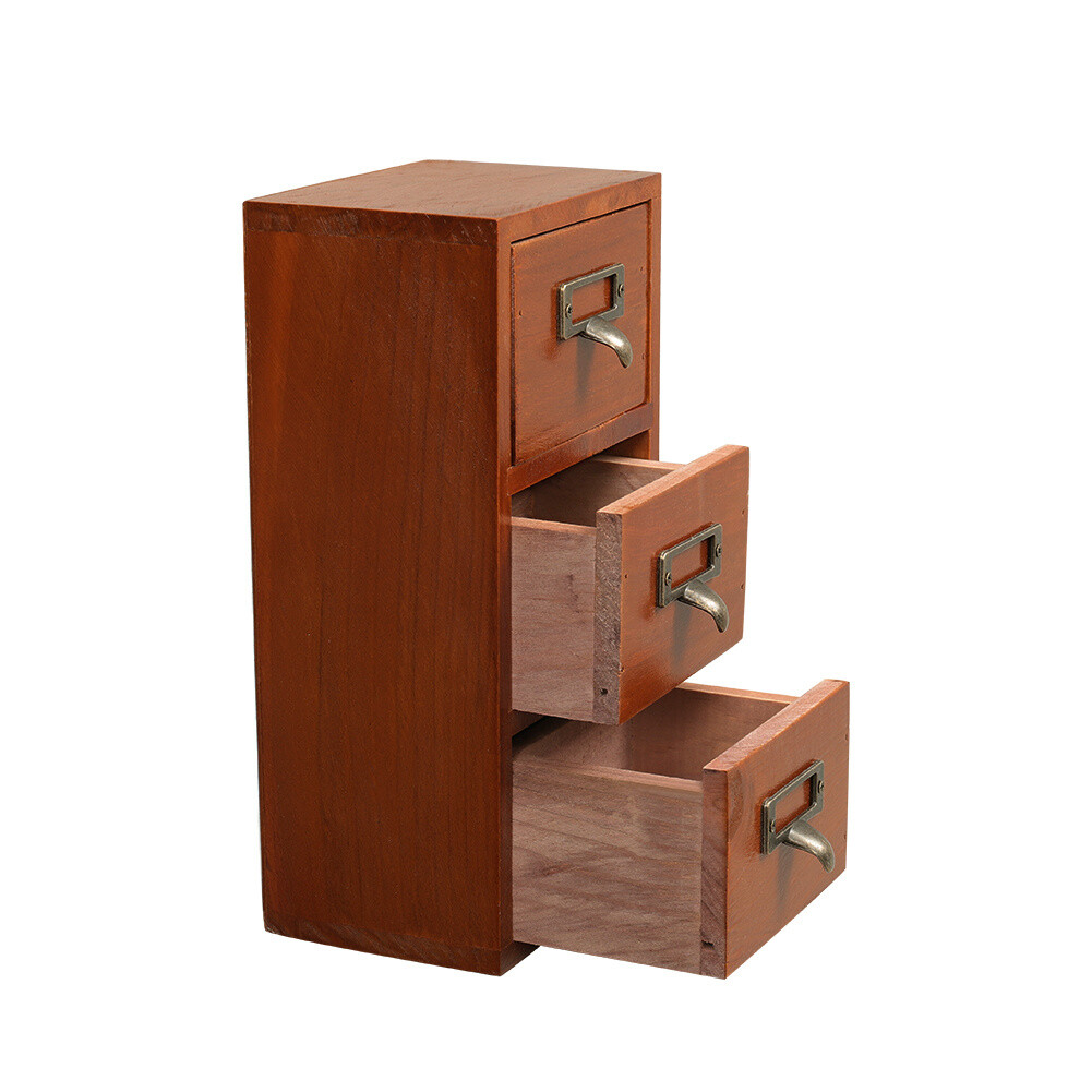 Small 3 Drawers Wooden Storage Drawer Cabinet Unit Vintage Desktop ...