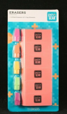 Pen+Gear - Erasers - 6 Large Pink & 5 Colored Pencil Caps - Latex Free ...