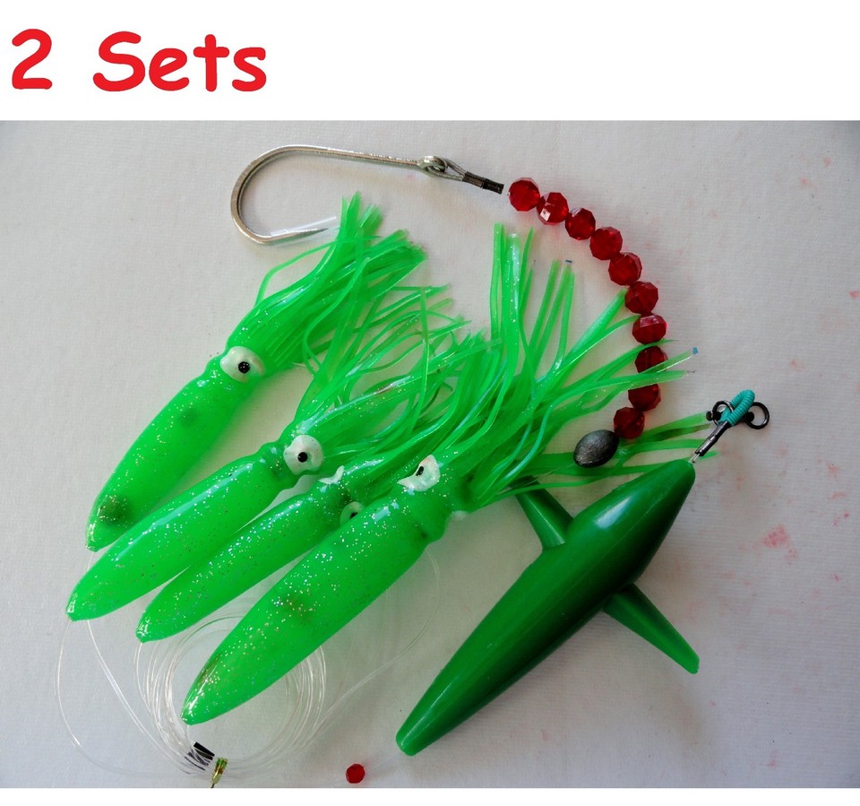 Daisy Chain Bait Rig Bird Tuna Marlin Fishing Trolling Lures Squid | eBay