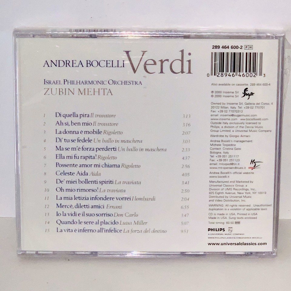 New & Factory Sealed (shrink wrapped) Verdi by Andrea Bocelli CD | eBay