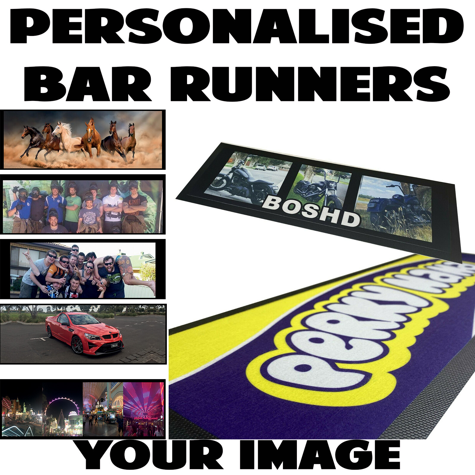 BAR MAT - YOUR PHOTO Personalised Bar Runner Cave Beer Spill Mat Pub ...