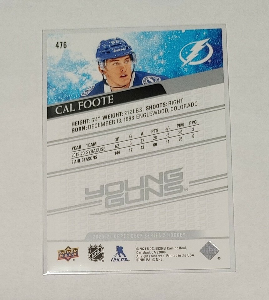 2020-21 Upper Deck Hockey Series 2 Young Guns Cal Foote #476 Rookie ...