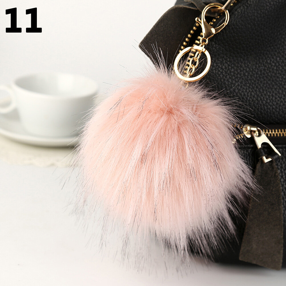 Fluffy Soft PomPom Ball Car Handbag Hanging Pendant Keychain Key Ring ...