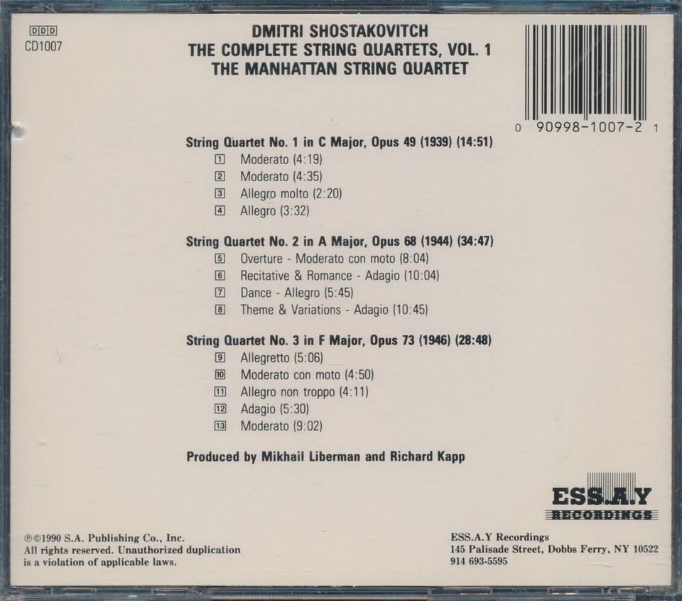CD Shostakovitch, The Manhattan String Quartet - Complete String Quartets, Vol. | eBay