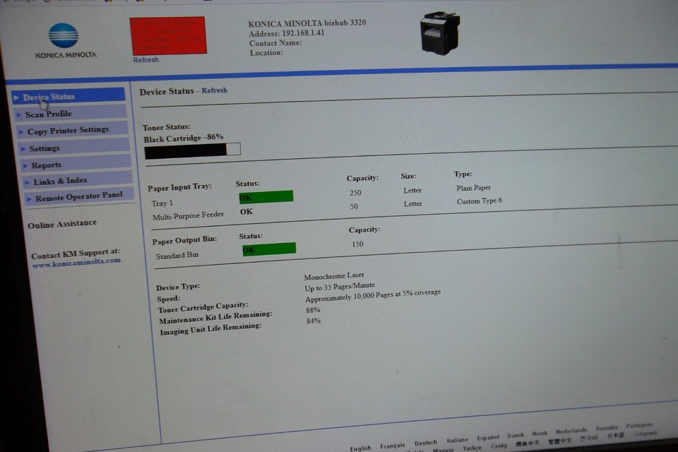 Konica Bizhub 3320 Printer Multifunction AIO Duplex Copy Scan Fax USB ...