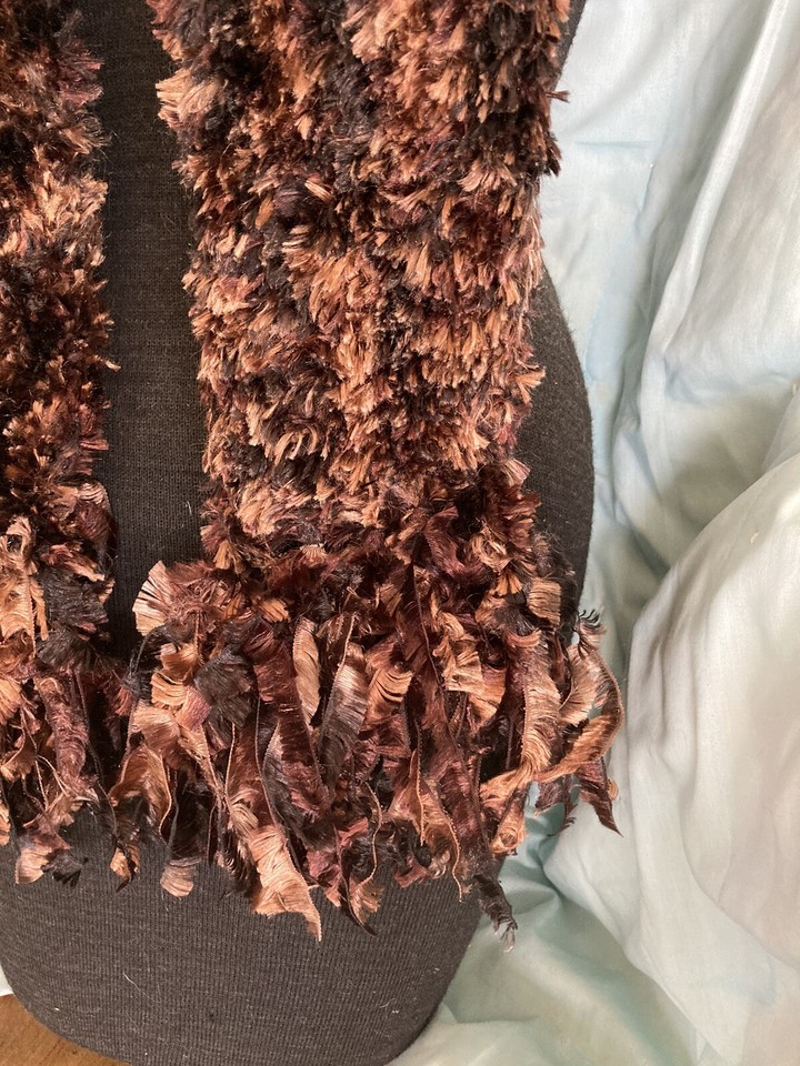 Hand Knit Variegated Brown Fringed Boa Scarf-NEW | eBay