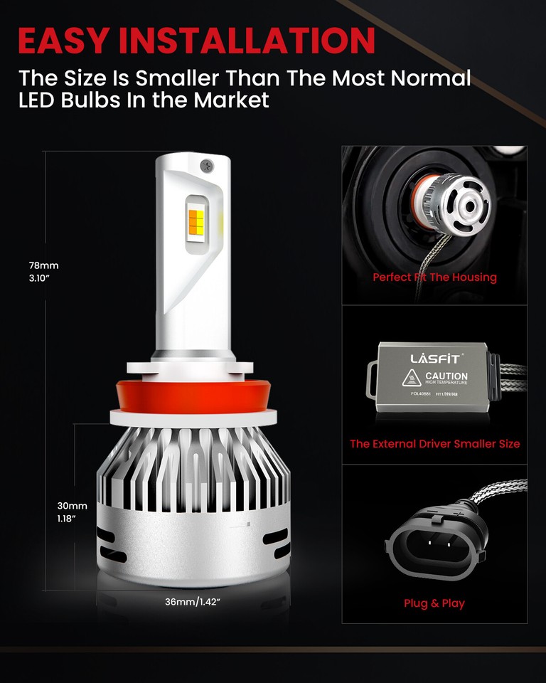 H11 LED Headlight Bulb Low Beam 6000LM Dual Color Switchback Yellow ...
