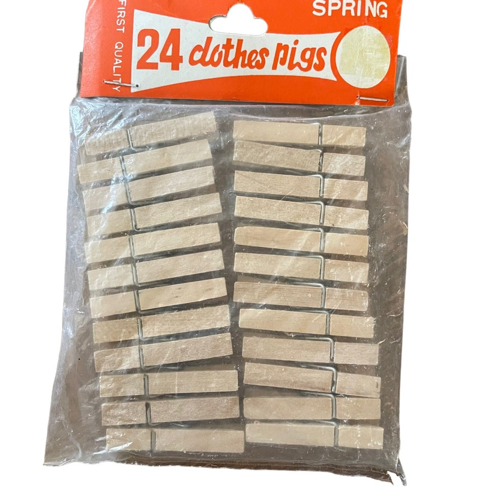 Vintage 24 Pack Of Mini Spring Clothes Pins - In Original Package With ...