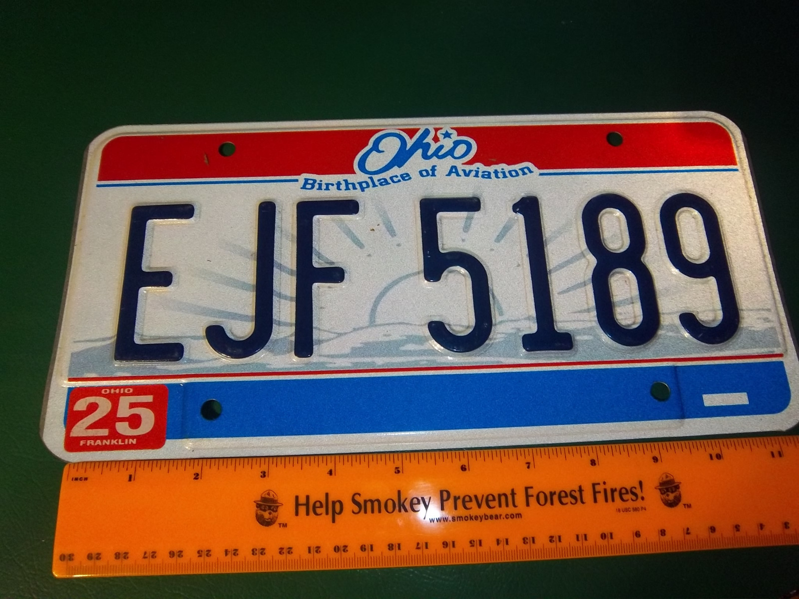 OHIO Metal License plate, birthplace of aviation, Rd Wht & blue EJF ...