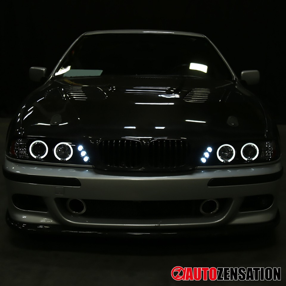 Fit 1996-2003 BMW E39 528i 540i LED Halo Black Projector Headlights Left+Right | eBay
