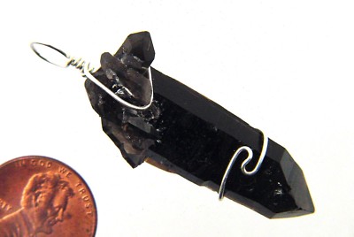 BUTW Sterling Wire Wrapped Natural Black Aura Quartz Pendant with SP ...