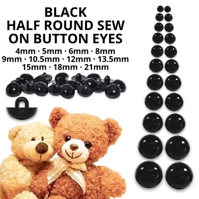 Black Button Eyes Half Round Sew On for Teddy Bear/Animal Soft Toy ...