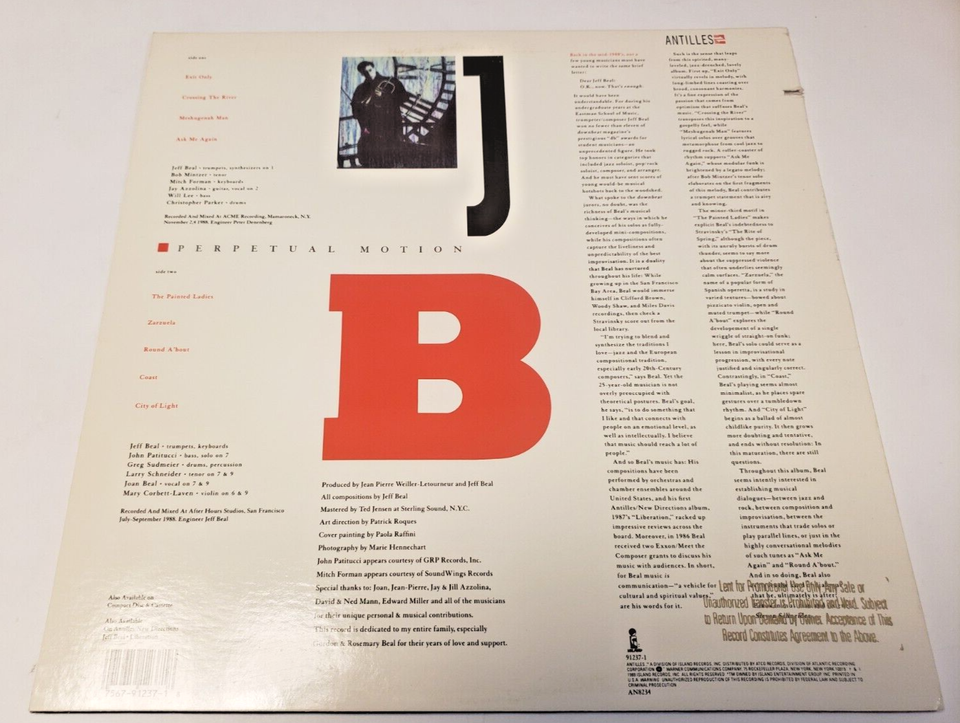 Jeff Beal Perpetual Motion Vinyl LP New Direction in JAZZ 1989 91237-1 Promo Cpy | eBay