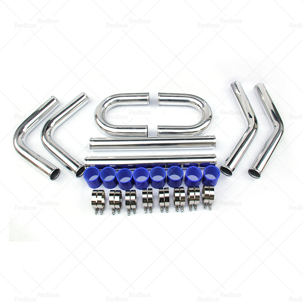 Universal Intercooler Pipe Kit 3 inch Aluminum Piping Blue Hose 180 90 ...