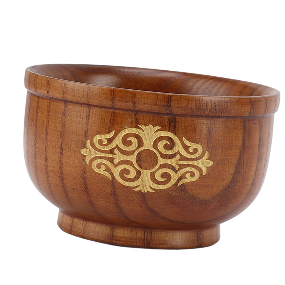 Wooden Rice Bowl Jujube Wood Anti Scald Exquisite Elegant Round Wooden ...