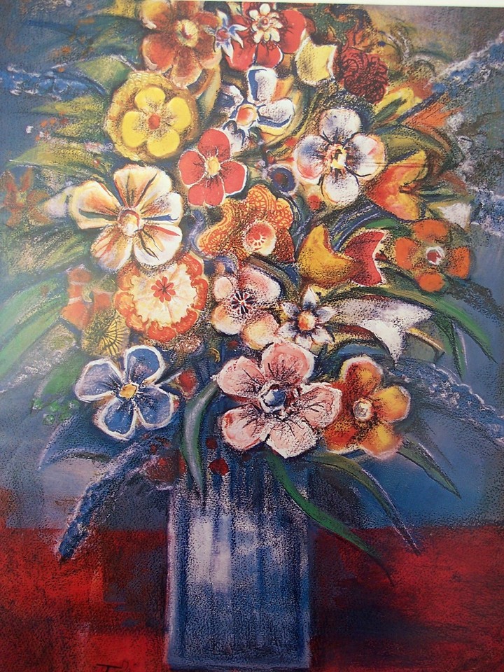 Torrez UNTITLED (Flowers in Purple Vase) Signed by Artist (22" x 18 ...